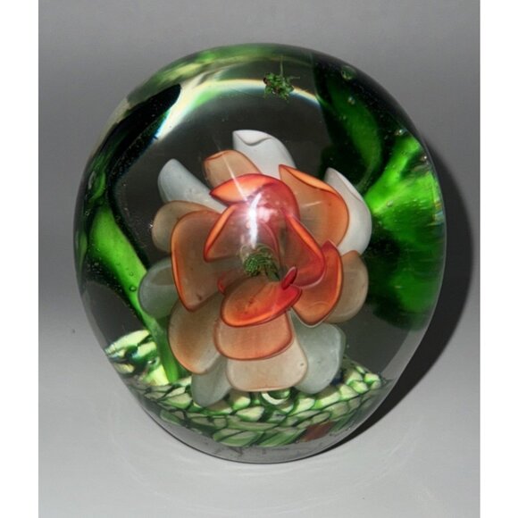 Other | Vintage Orange Flower And Millefiori Glass Paperweight Wfrog ...